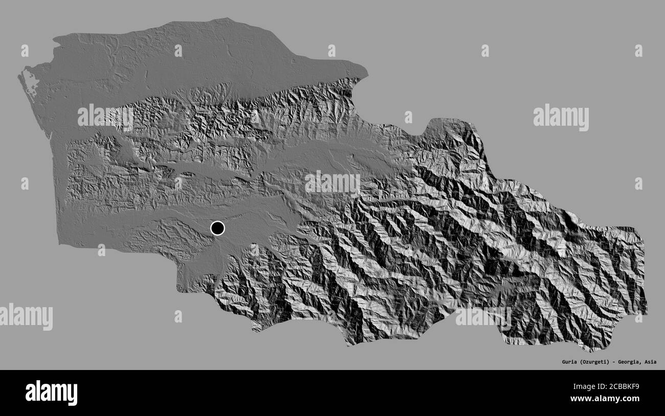 Shape of Guria, region of Georgia, with its capital isolated on a solid ...