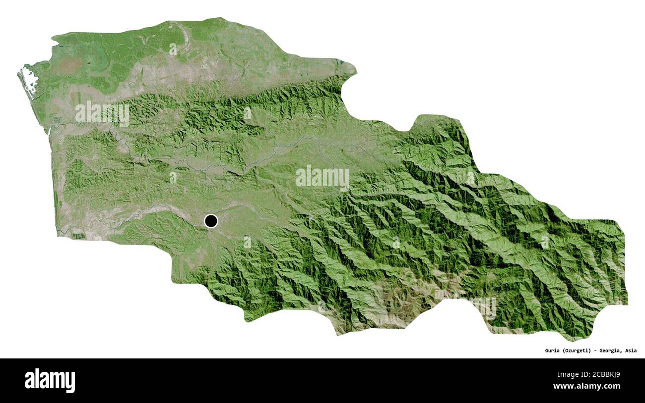 Shape of Guria, region of Georgia, with its capital isolated on white ...