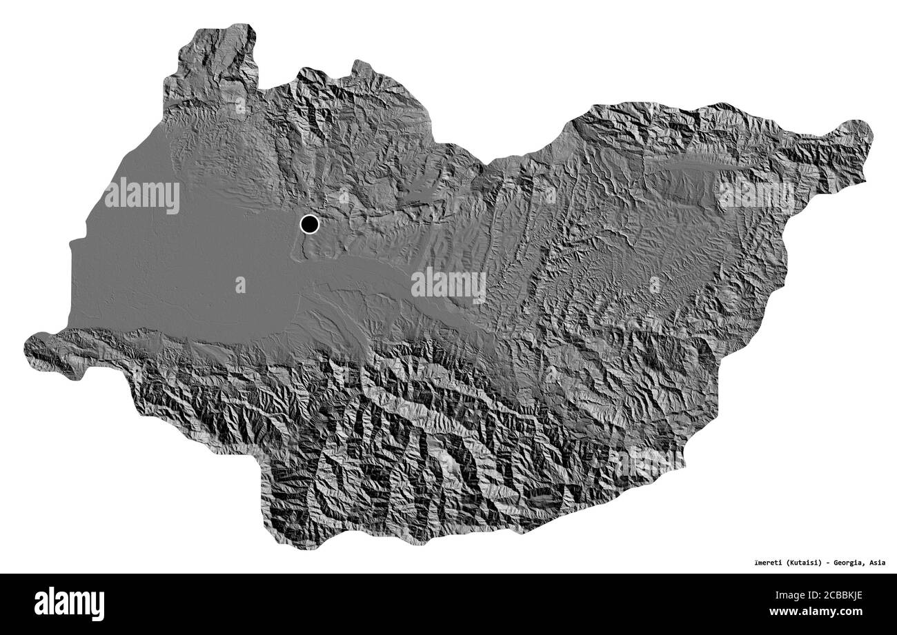 Shape of Imereti, region of Georgia, with its capital isolated on white ...