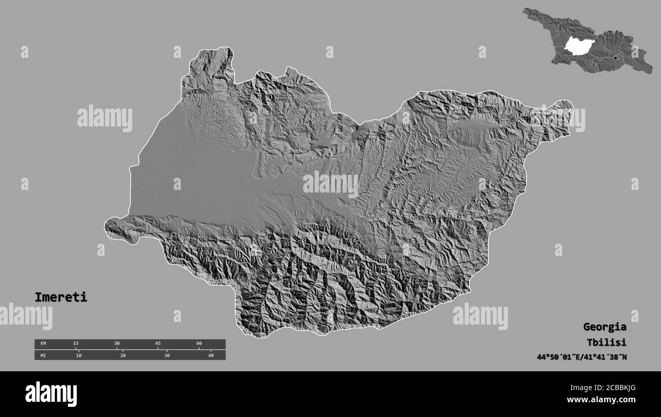 Shape of Imereti, region of Georgia, with its capital isolated on solid ...
