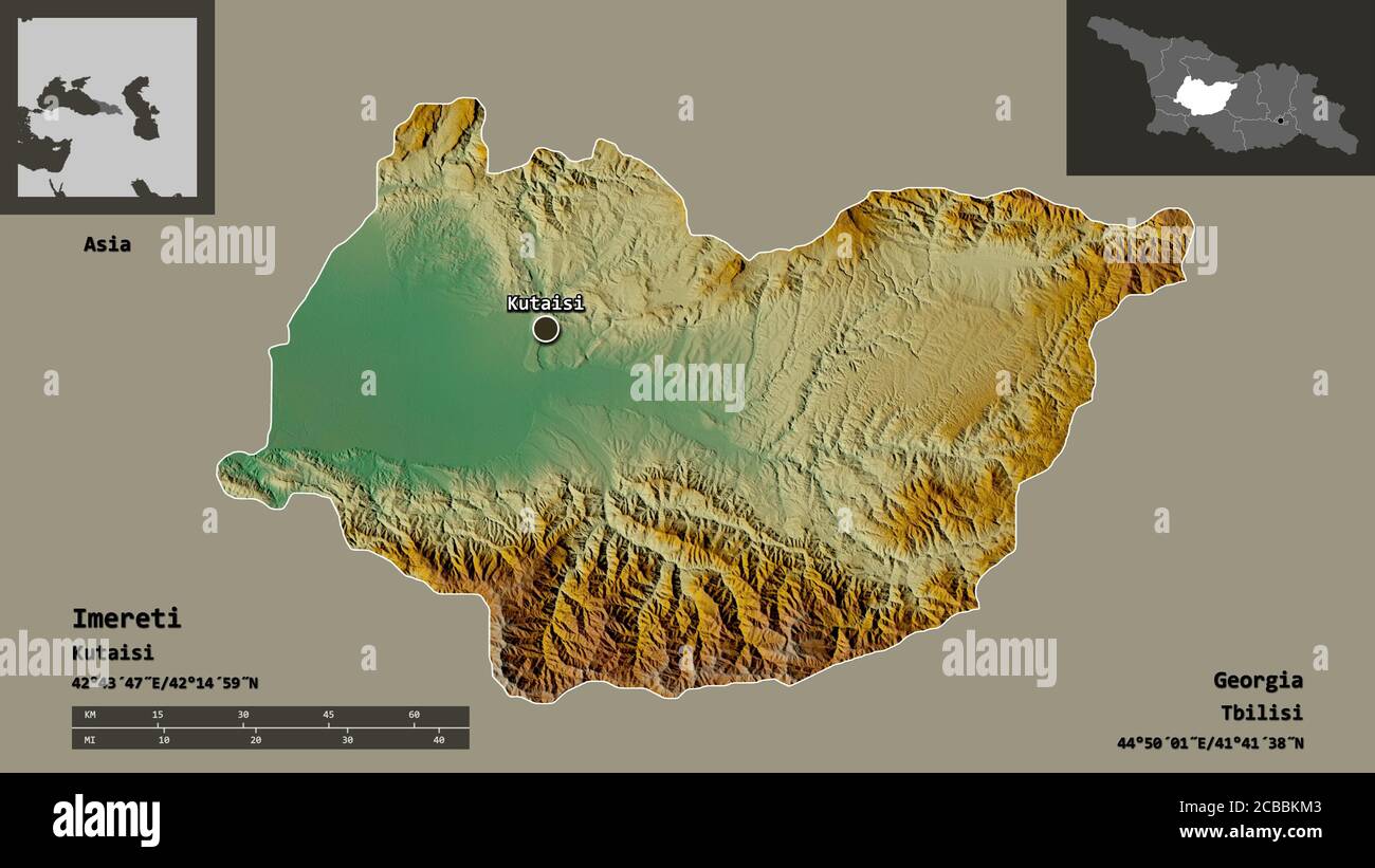 Shape of Imereti, region of Georgia, and its capital. Distance scale ...