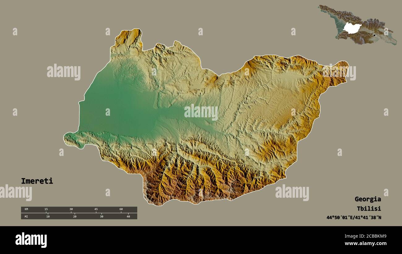 Shape of Imereti, region of Georgia, with its capital isolated on solid ...