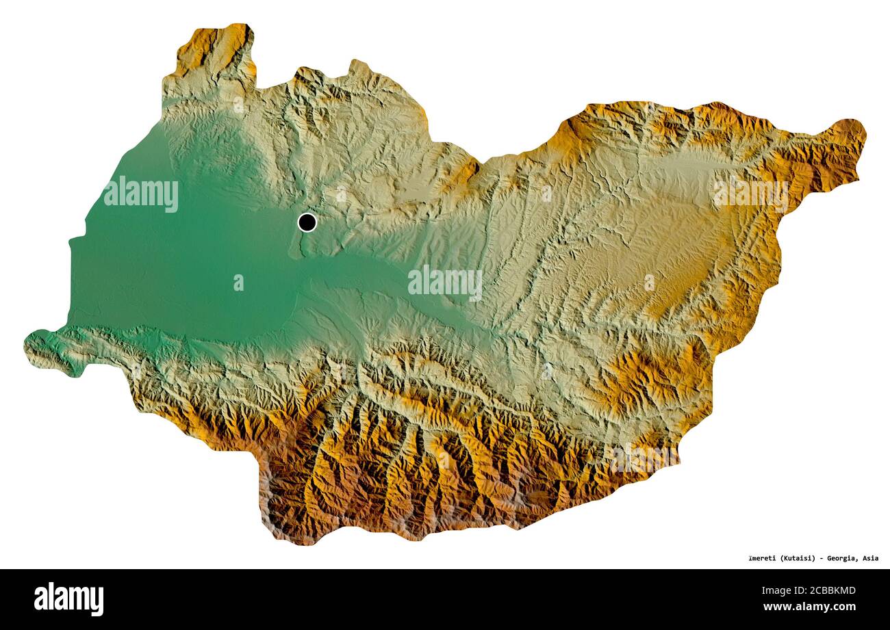 Shape of Imereti, region of Georgia, with its capital isolated on white ...