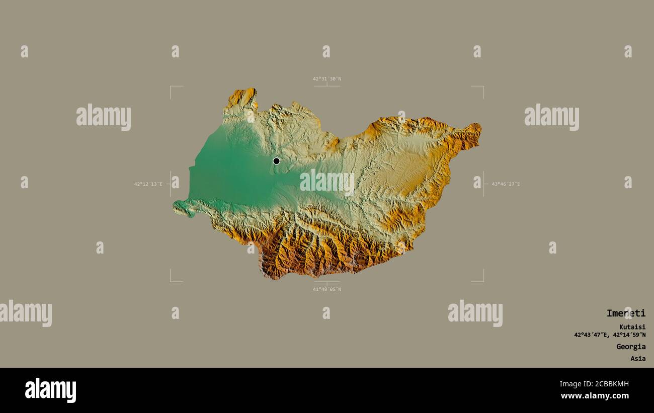 Area of Imereti, region of Georgia, isolated on a solid background in a ...