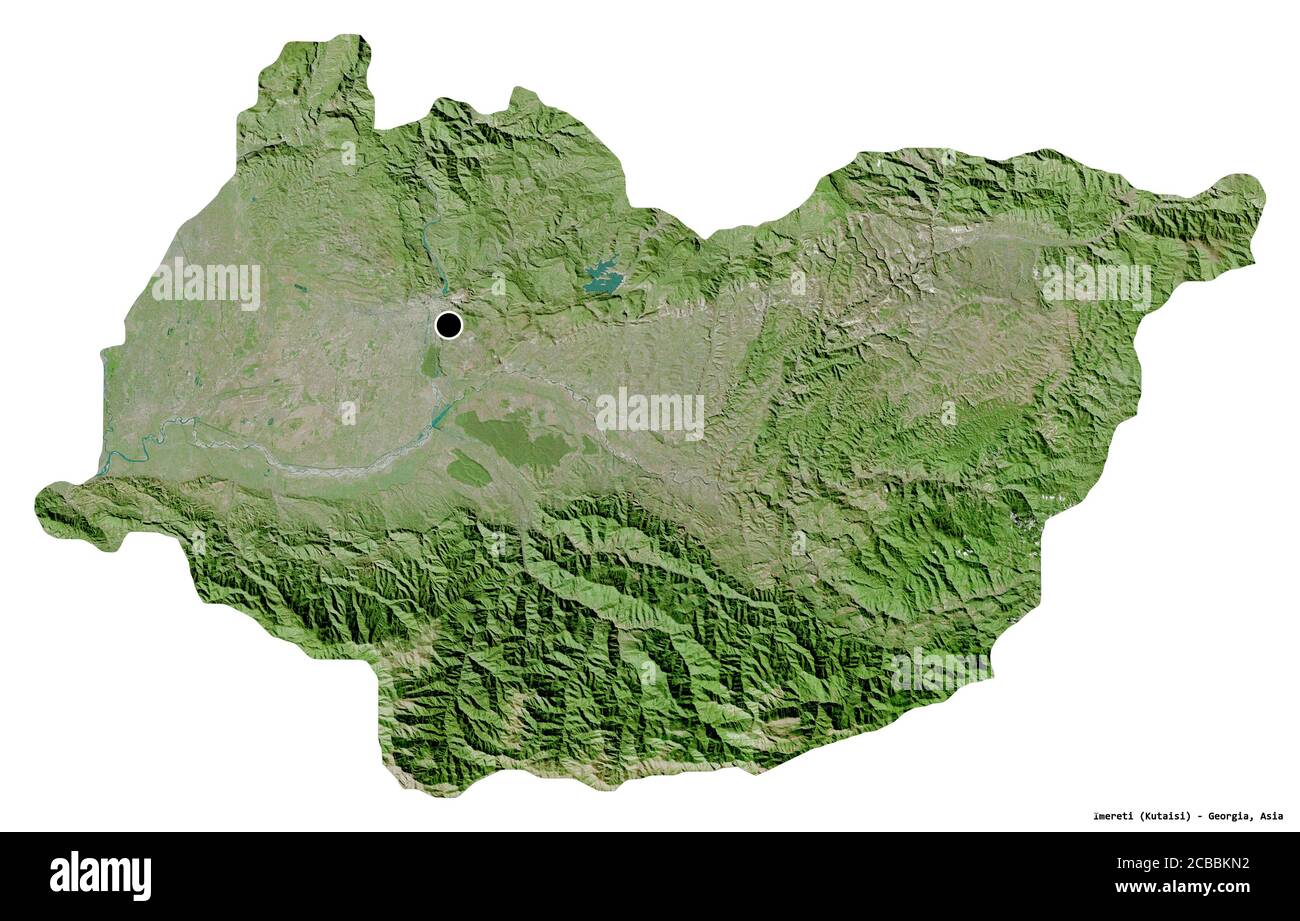 Shape of Imereti, region of Georgia, with its capital isolated on white ...