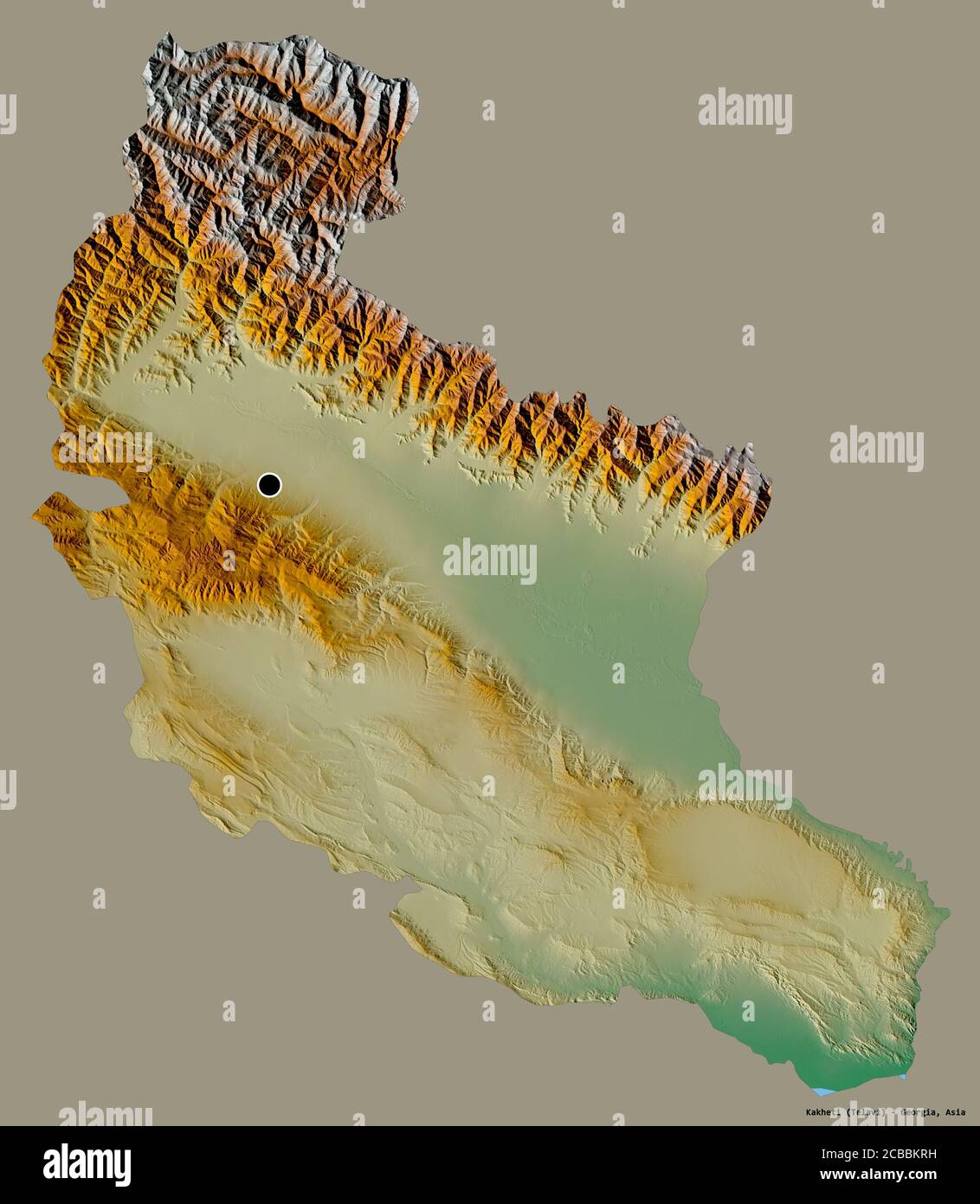 Shape of Kakheti, region of Georgia, with its capital isolated on a ...