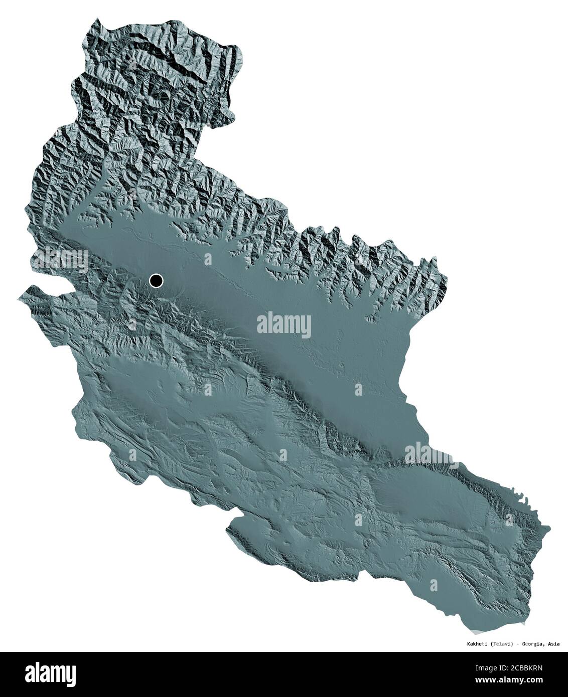 Shape of Kakheti, region of Georgia, with its capital isolated on white ...