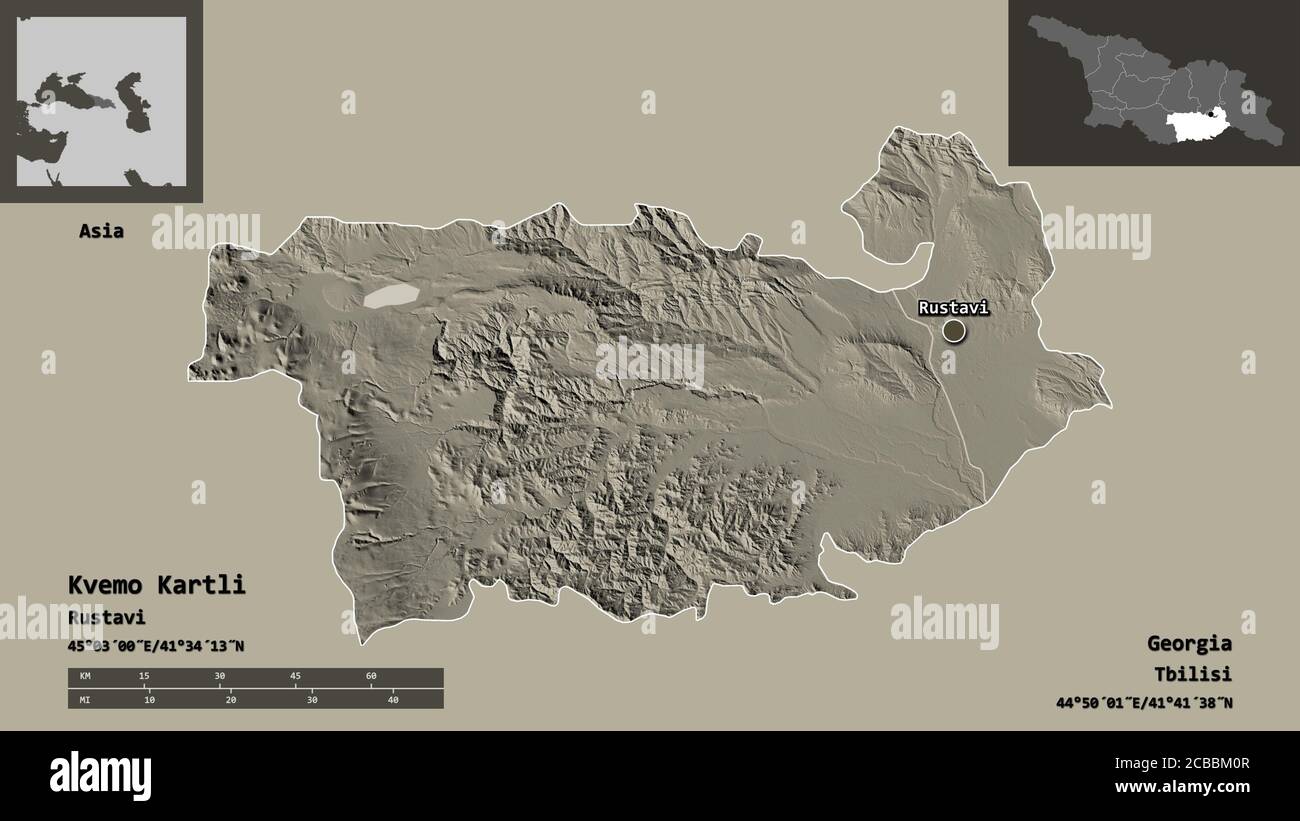 Shape of Kvemo Kartli, region of Georgia, and its capital. Distance ...