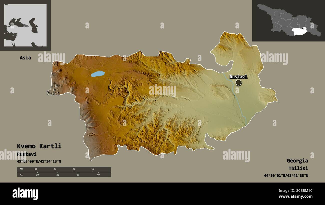 Shape of Kvemo Kartli, region of Georgia, and its capital. Distance ...