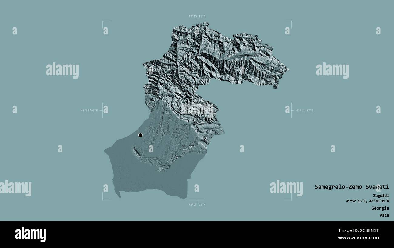 Area of Samegrelo-Zemo Svaneti, region of Georgia, isolated on a solid ...