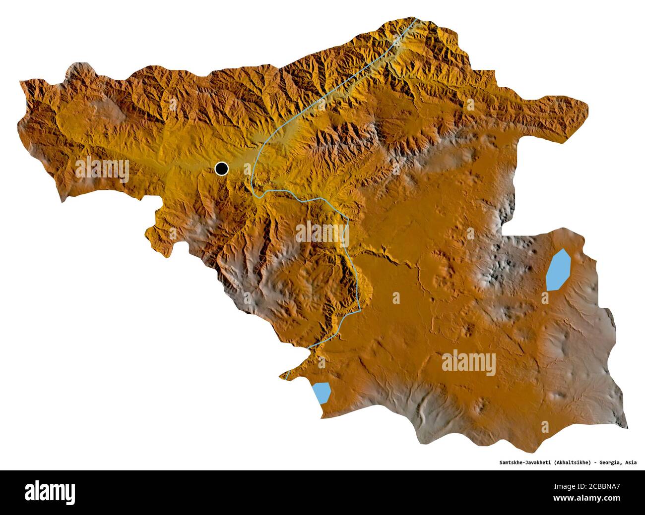 Shape of Samtskhe-Javakheti, region of Georgia, with its capital isolated on white background ...