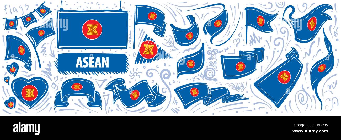 Vector set of the national flag of ASEAN in various creative designs ...