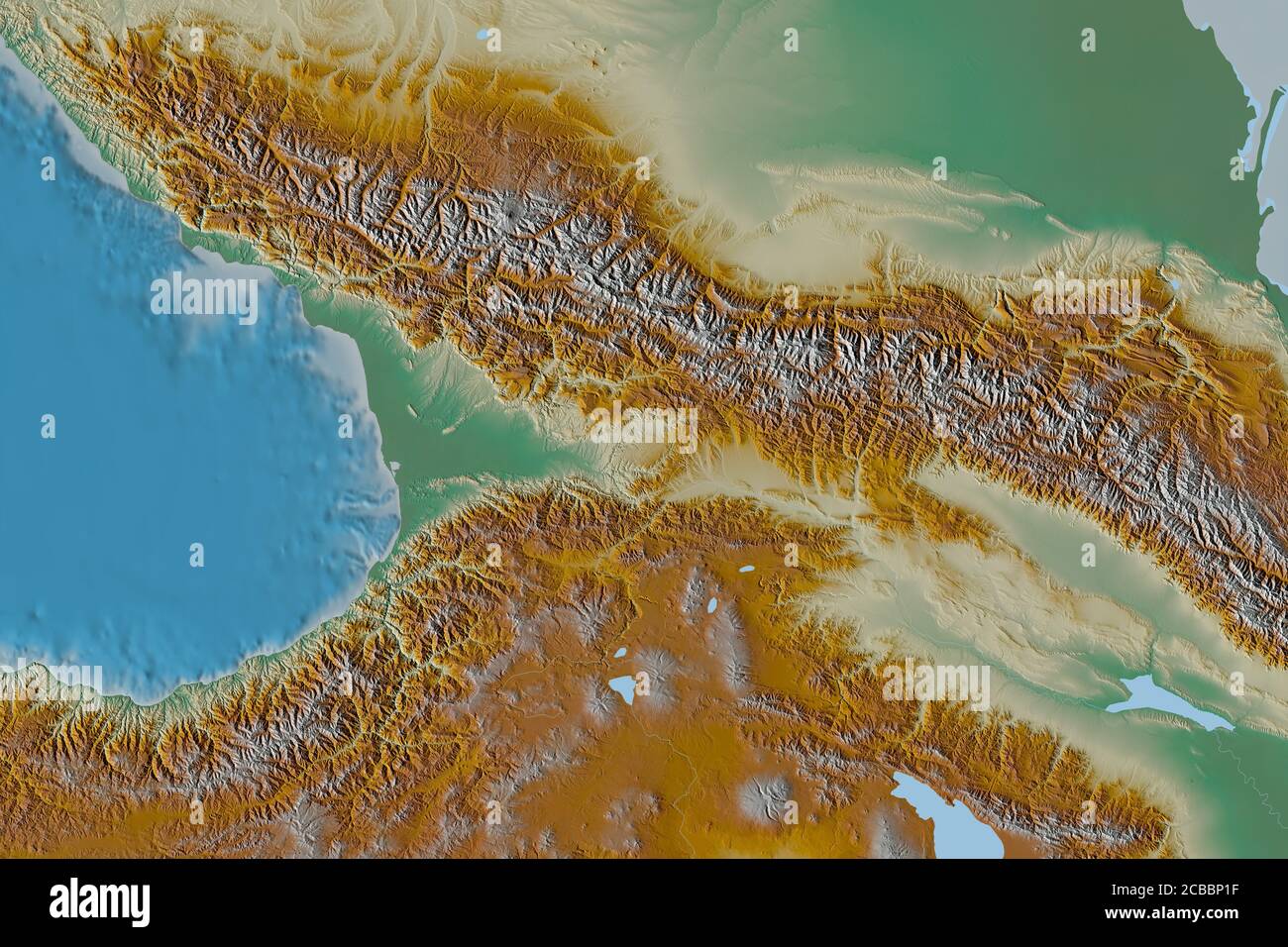 Extended area of Georgia. Topographic relief map. 3D rendering Stock ...