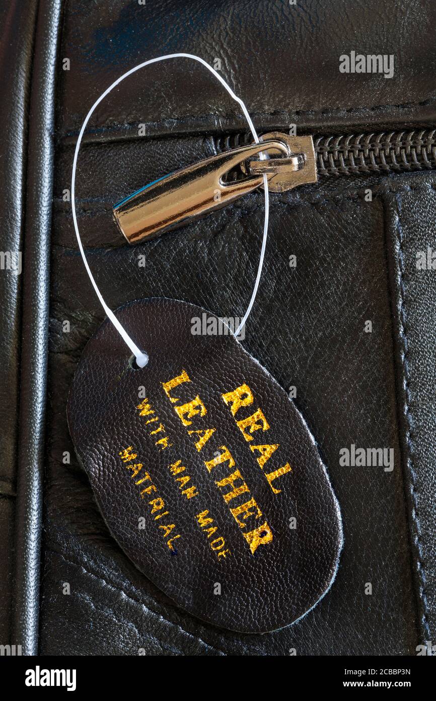 Real leather with man made material tag hi-res stock photography and ...