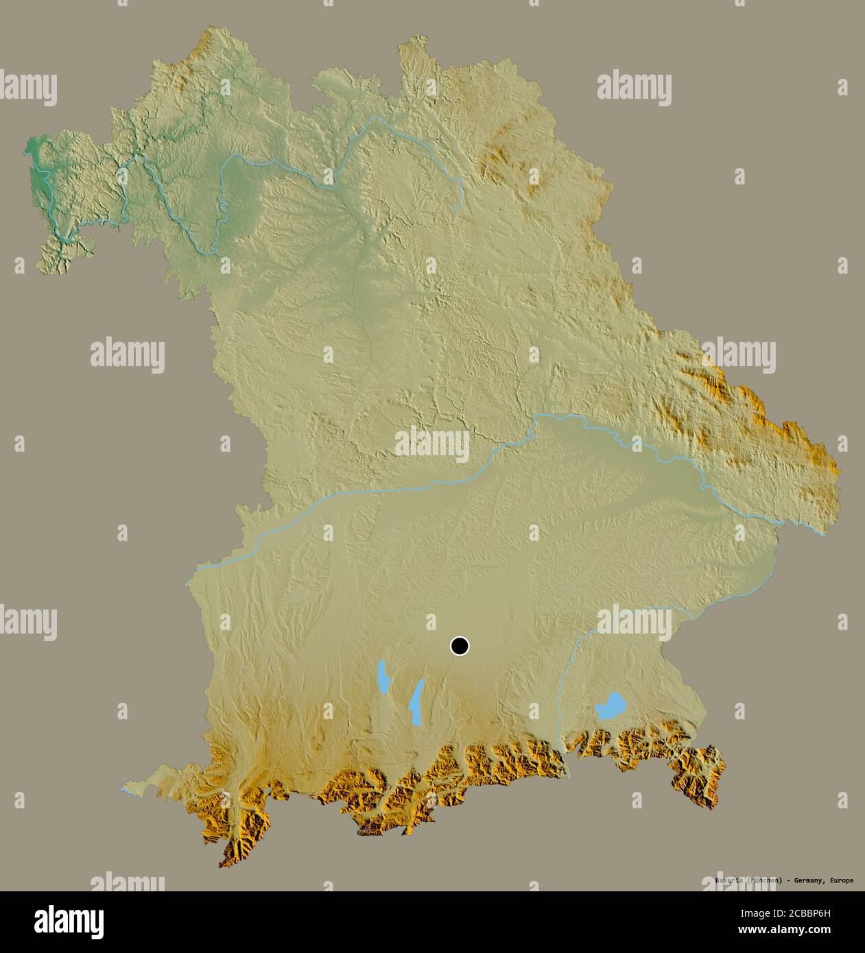 Shape of Bavaria, state of Germany, with its capital isolated on a ...