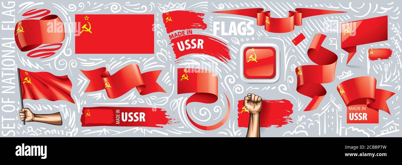Vector set of the national flag of USSR in various creative designs ...