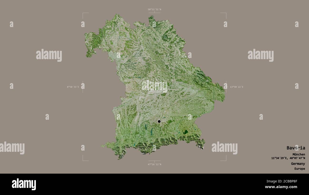 Area of Bavaria, state of Germany, isolated on a solid background in a ...