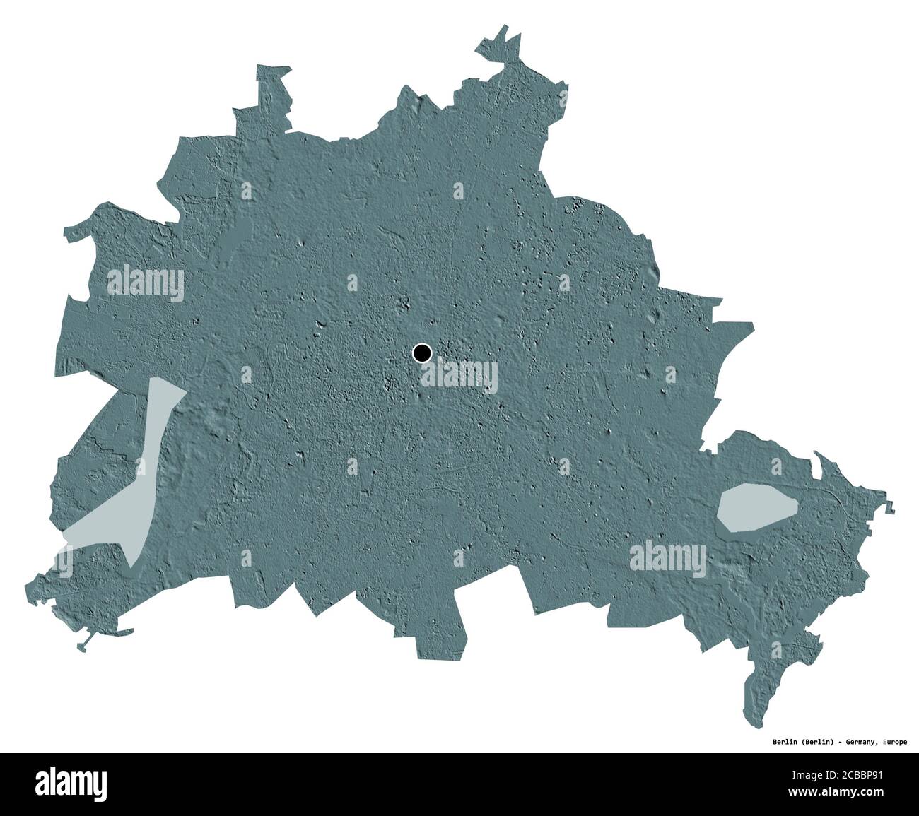 Shape of Berlin, state of Germany, with its capital isolated on white ...