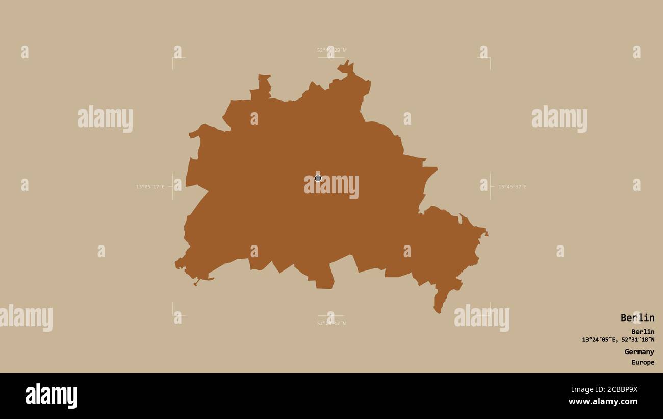 Area of Berlin, state of Germany, isolated on a solid background in a ...