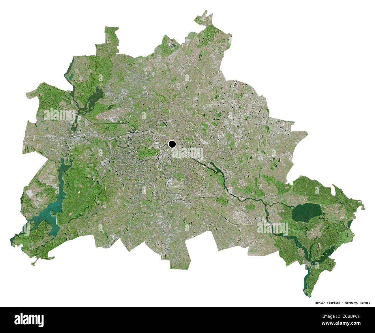 Shape of Berlin, state of Germany, with its capital isolated on white ...