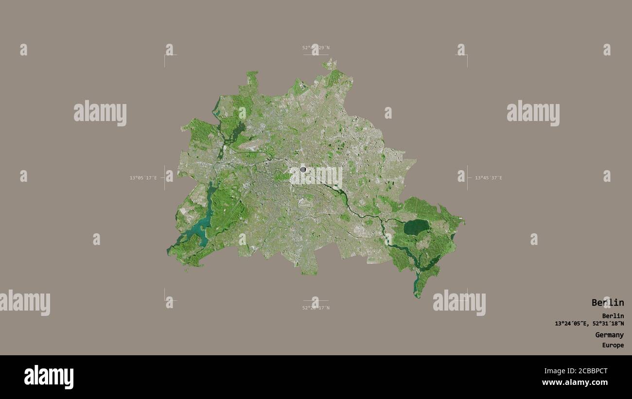 Area of Berlin, state of Germany, isolated on a solid background in a ...