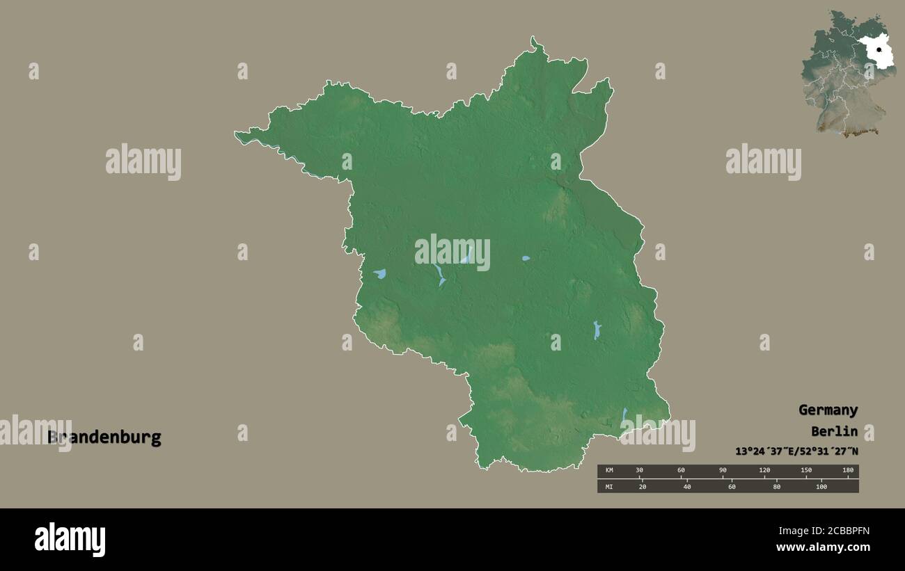 Shape of Brandenburg, state of Germany, with its capital isolated on ...