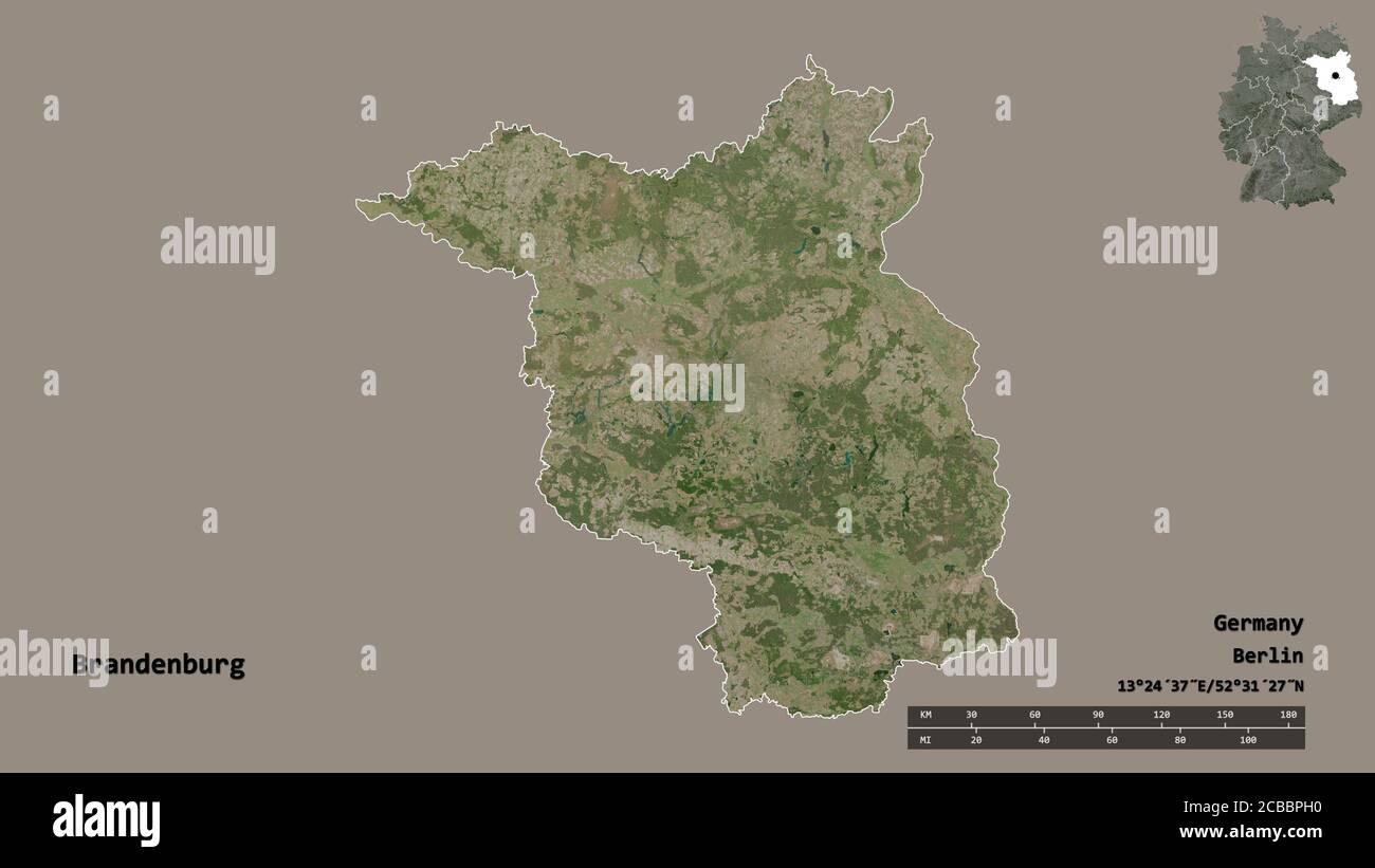 Shape of Brandenburg, state of Germany, with its capital isolated on ...