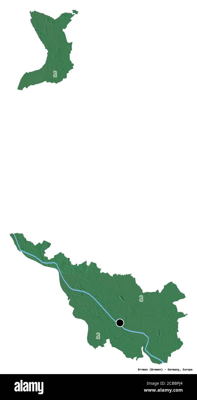 Shape of Bremen, state of Germany, with its capital isolated on white ...