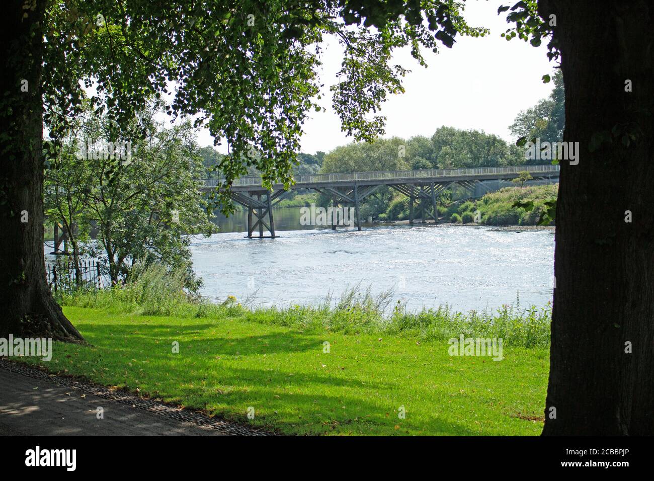 Old wooden tram bridge spanning the River Ribble Stock Photo - Alamy