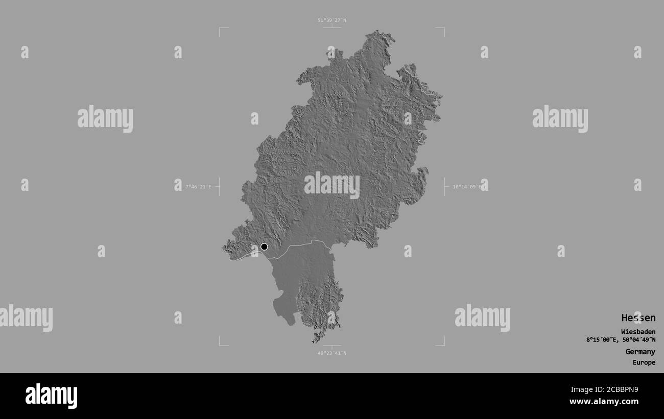 Area of Hessen, state of Germany, isolated on a solid background in a ...