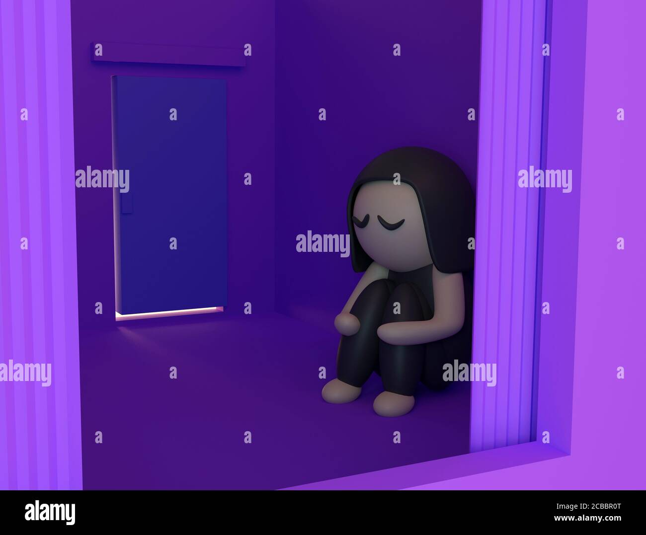 Sad girl sitting alone in an empty room. Neglected and abandoned ...