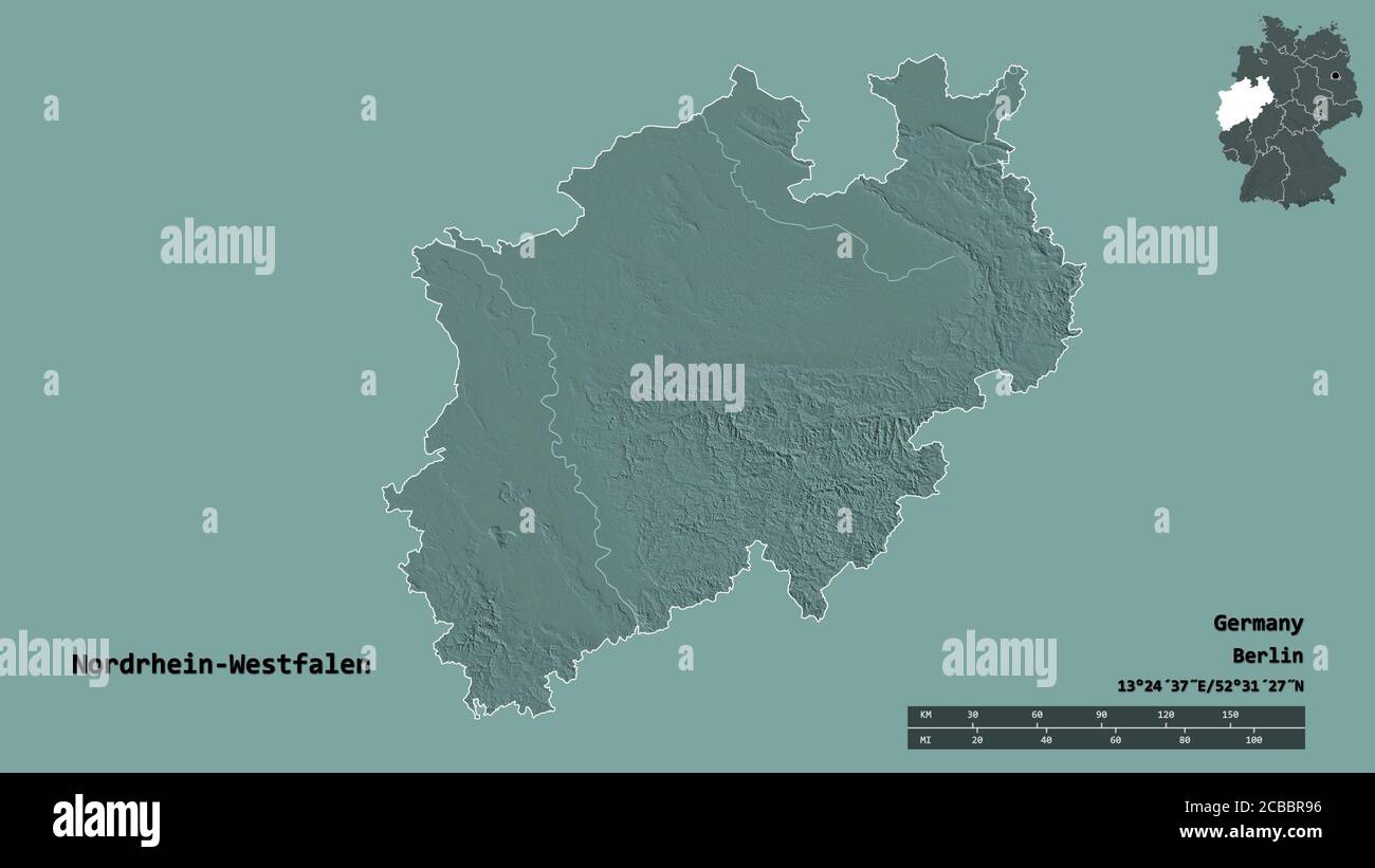 Shape of Nordrhein-Westfalen, state of Germany, with its capital ...