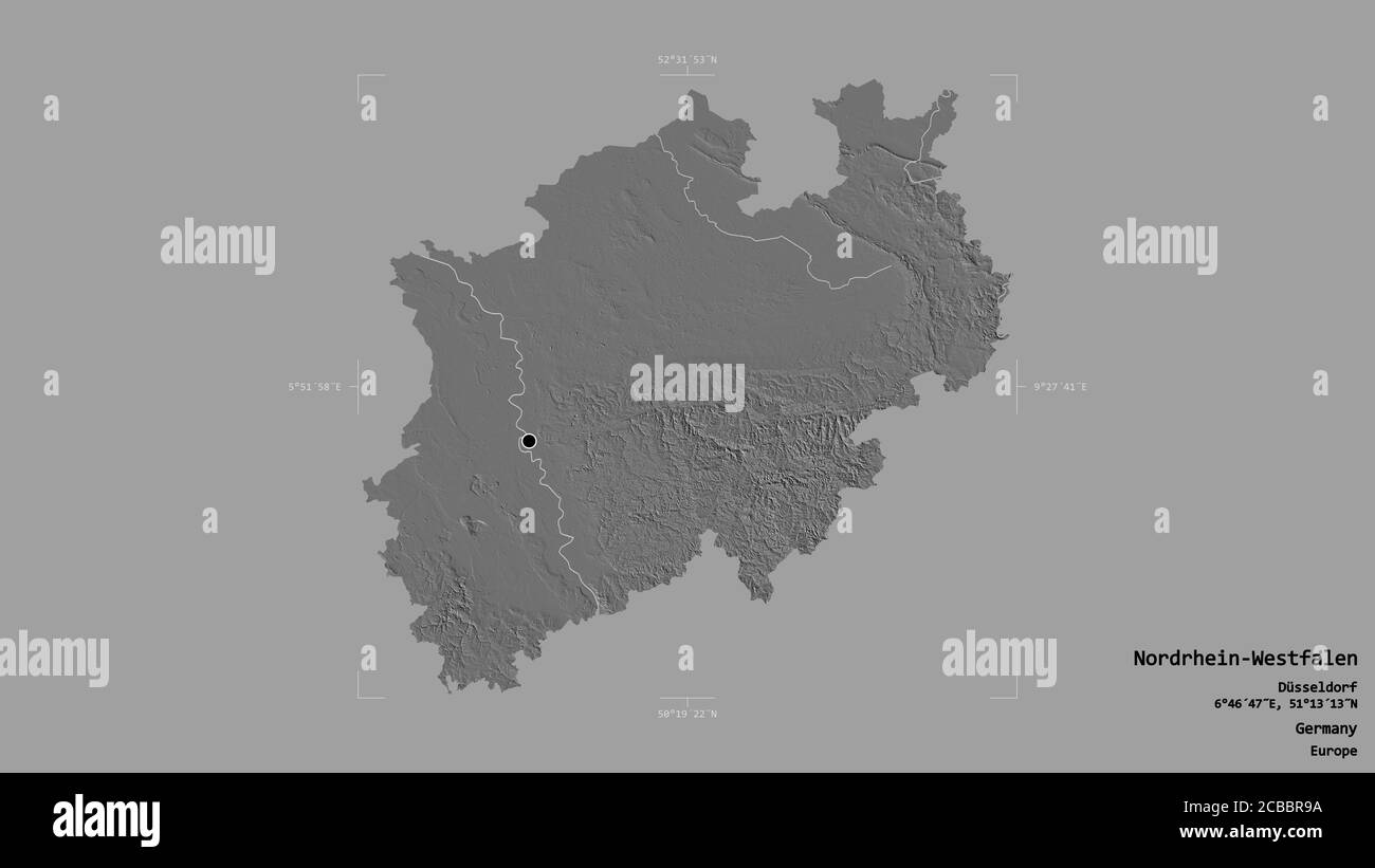 Area of Nordrhein-Westfalen, state of Germany, isolated on a solid ...