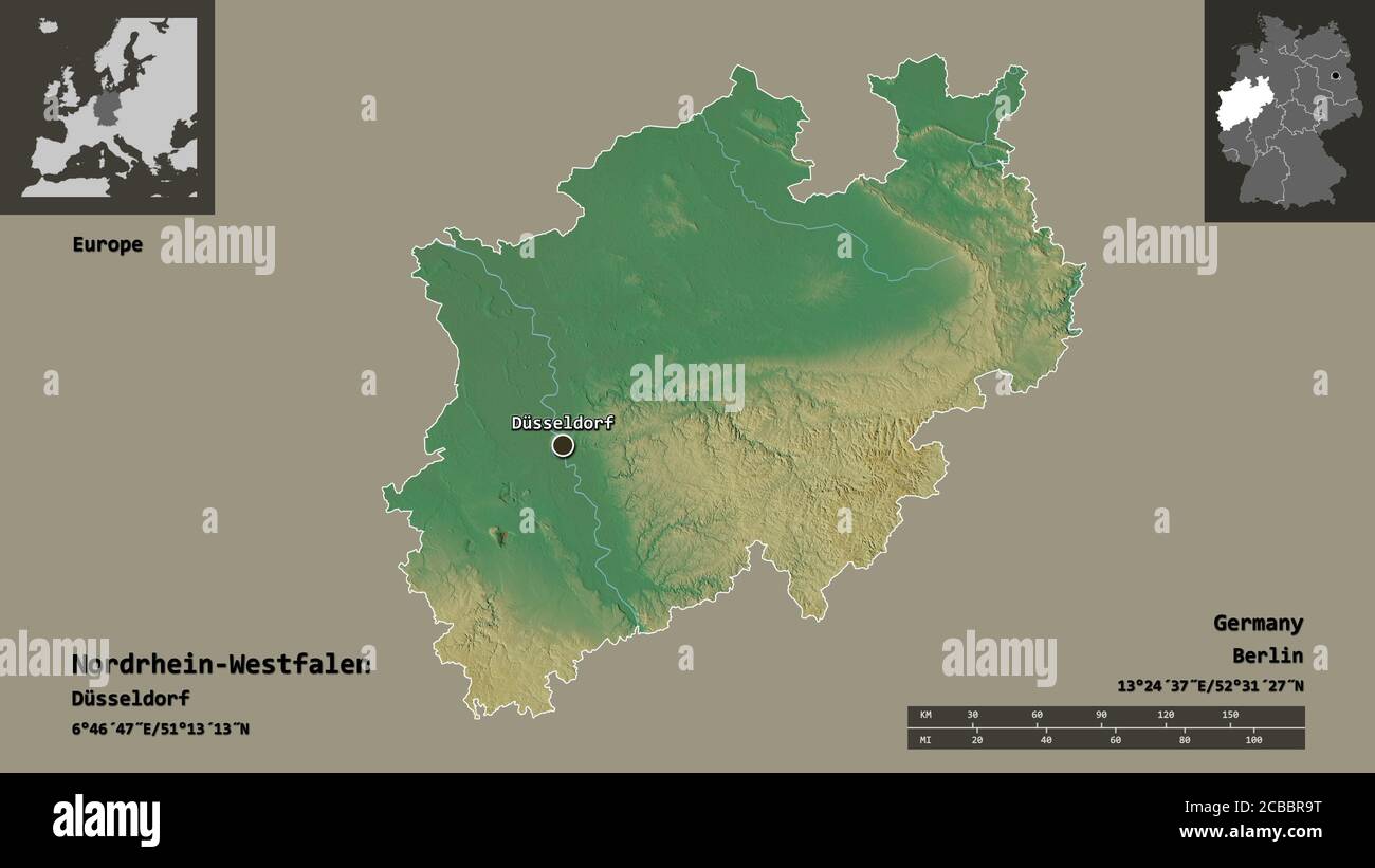 Shape of Nordrhein-Westfalen, state of Germany, and its capital ...