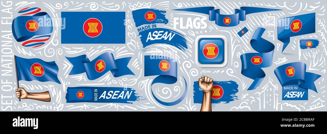 Vector set of the national flag of ASEAN in various creative designs ...