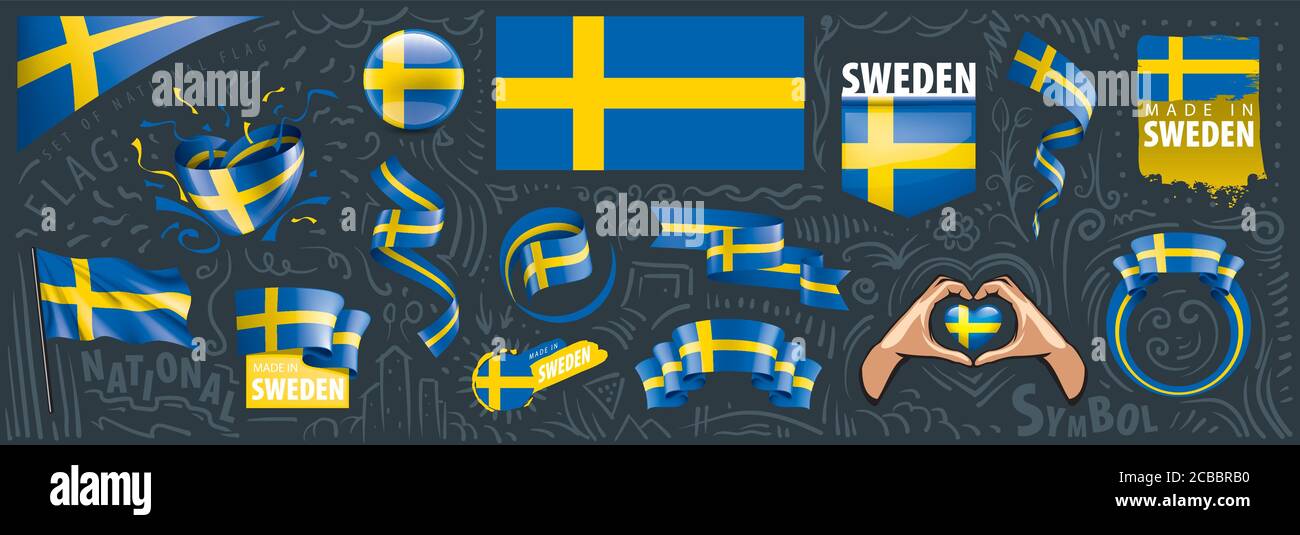 Vector set of the national flag of Sweden in various creative designs ...