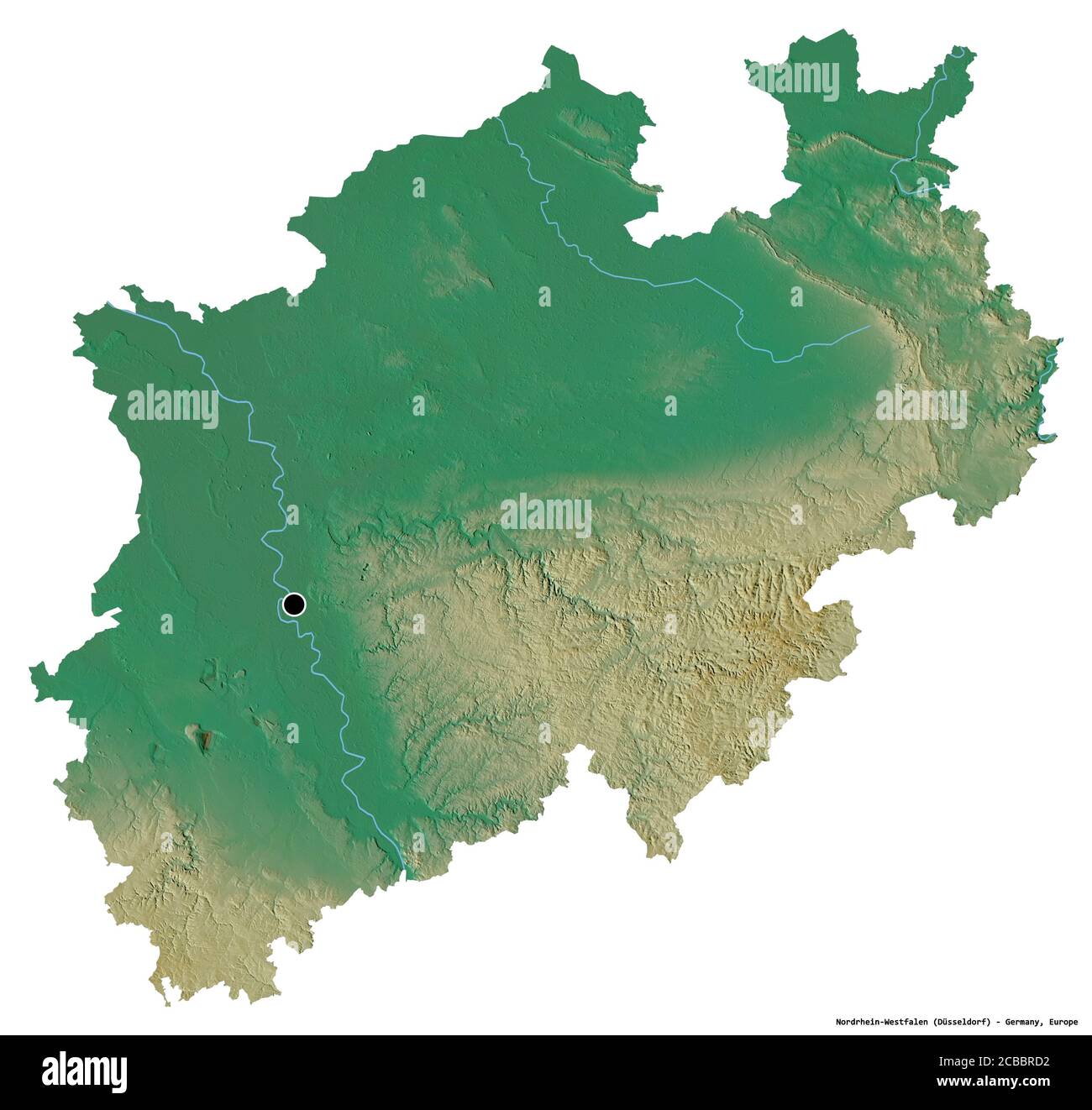 Shape of Nordrhein-Westfalen, state of Germany, with its capital ...