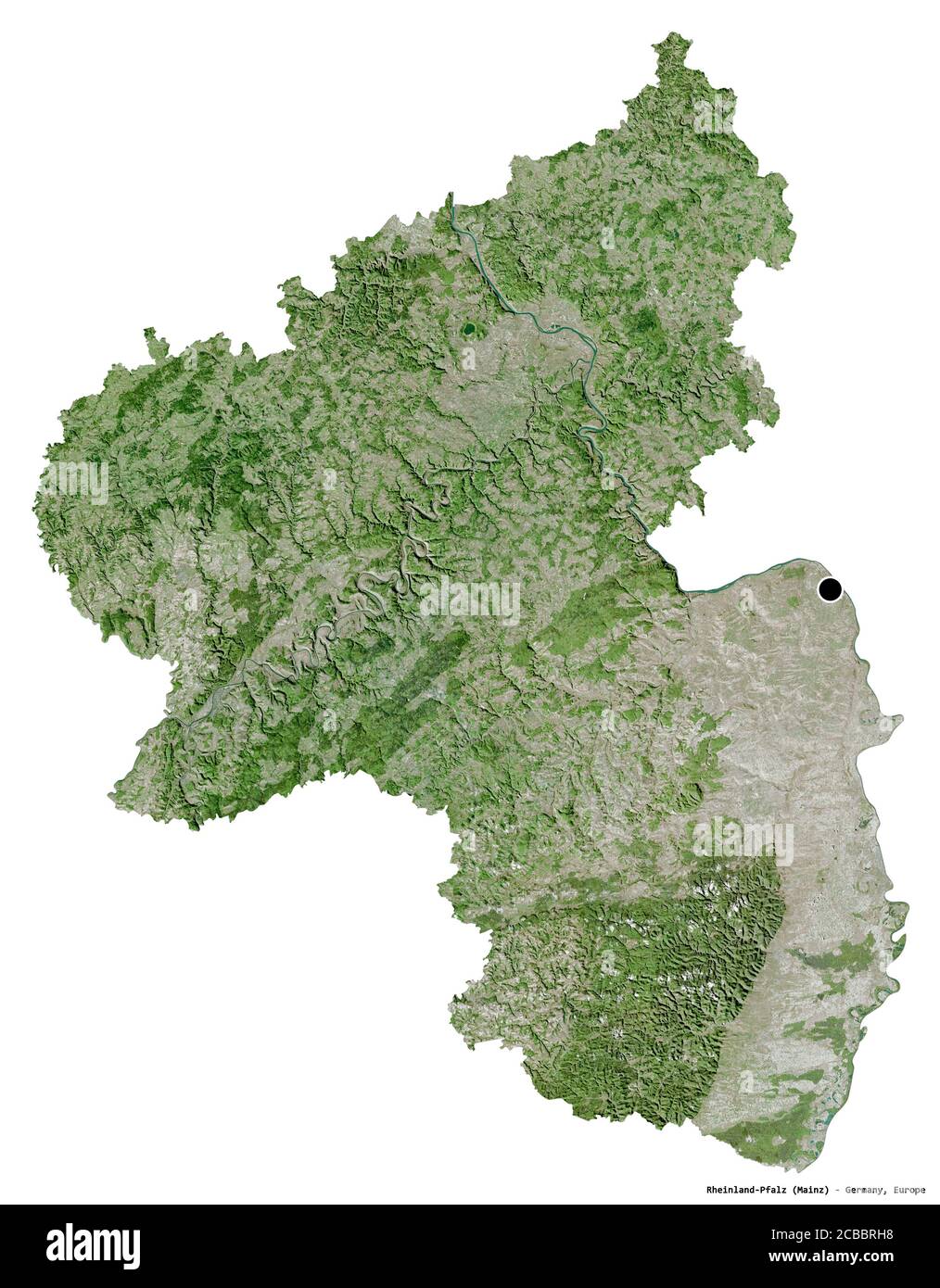 Shape of Rheinland-Pfalz, state of Germany, with its capital isolated ...