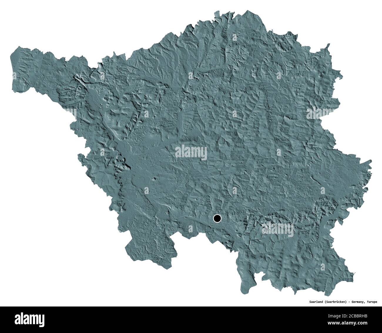 Shape of Saarland, state of Germany, with its capital isolated on white ...