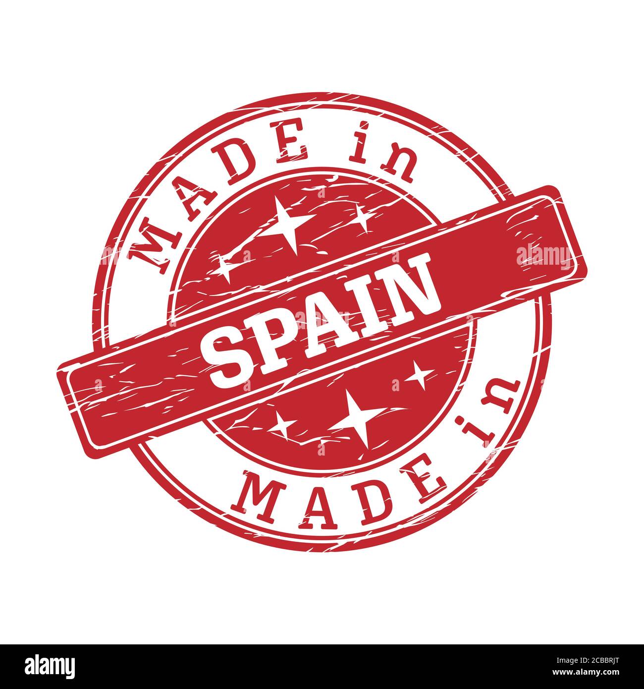 An impression of a seal with the inscription MADE in SPAIN, isolated on ...