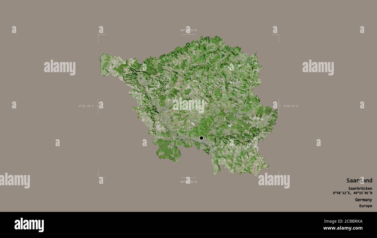 Area of Saarland, state of Germany, isolated on a solid background in a ...