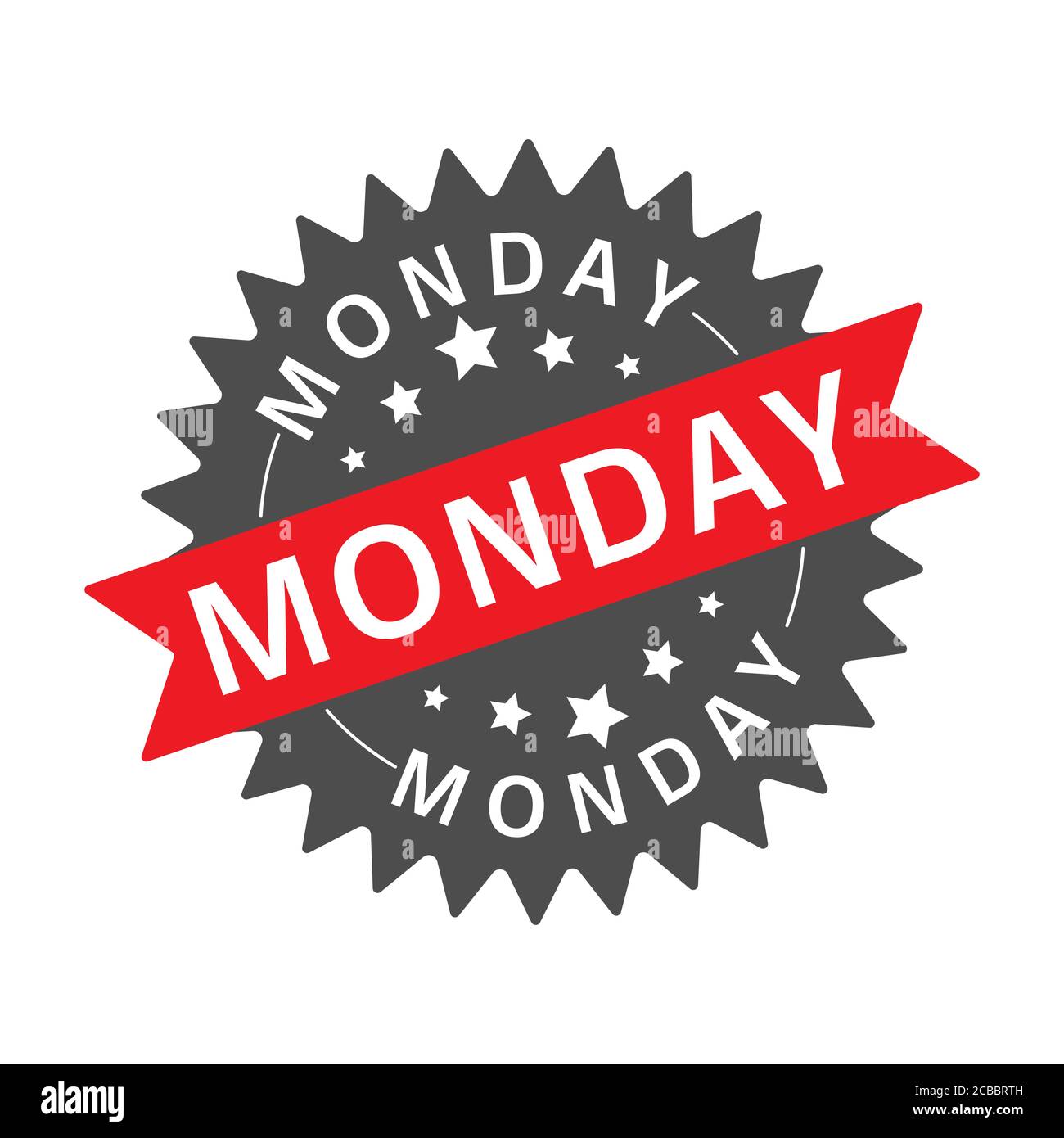 Round sign with a ribbon and the inscription MONDAY. Label, sign with ...