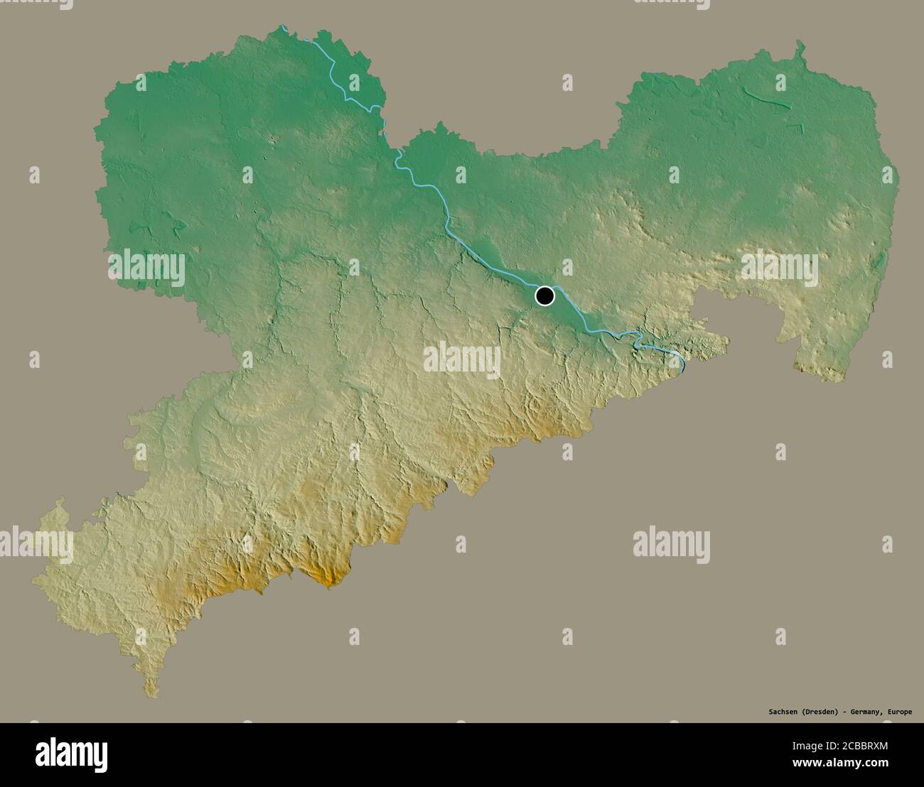 Shape of Sachsen, state of Germany, with its capital isolated on a ...