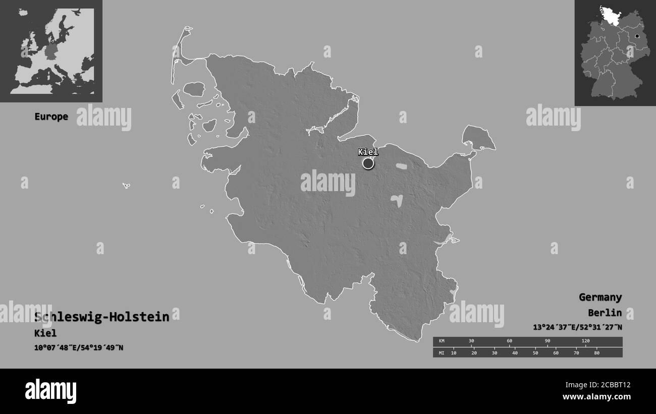 Shape of Schleswig-Holstein, state of Germany, and its capital ...
