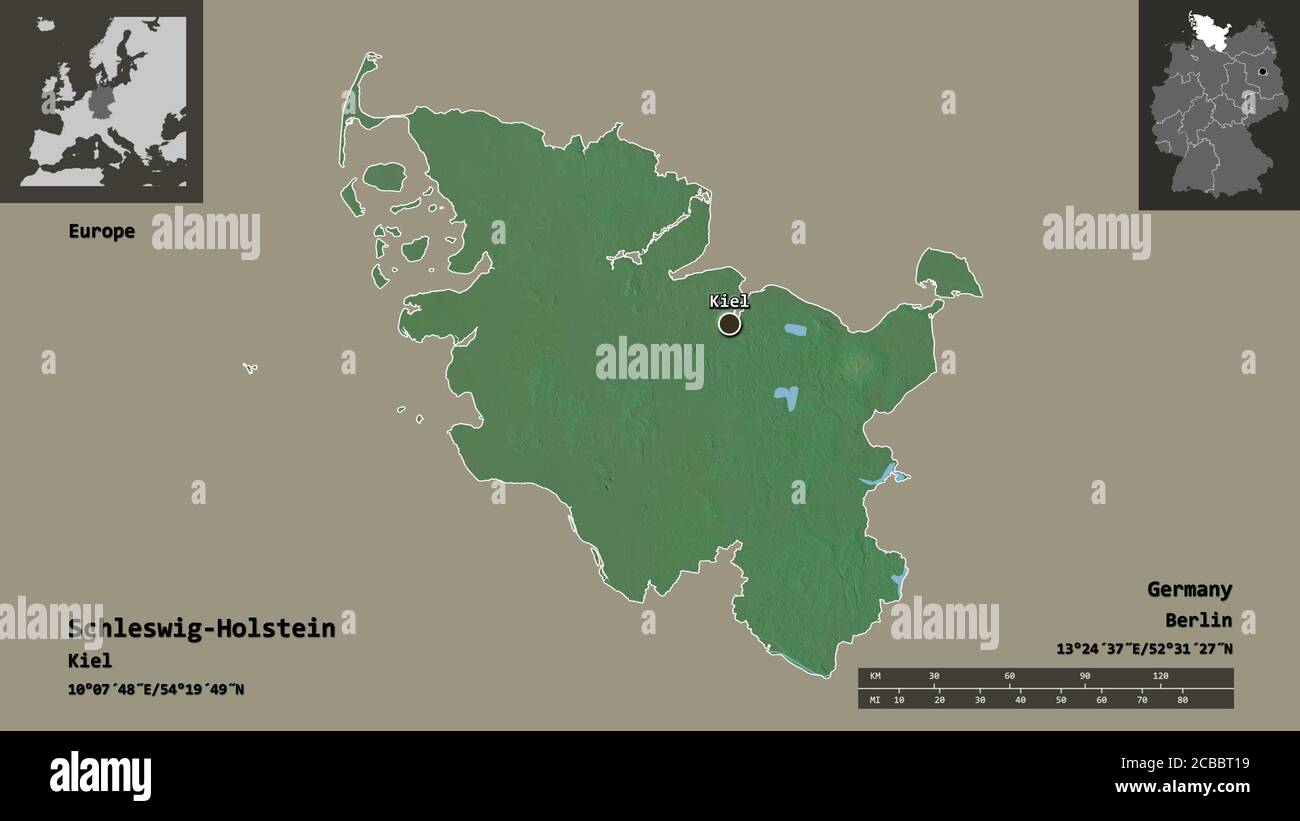 Shape of Schleswig-Holstein, state of Germany, and its capital ...