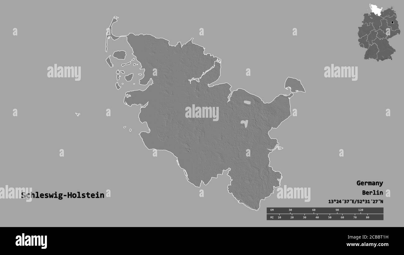 Shape of Schleswig-Holstein, state of Germany, with its capital ...