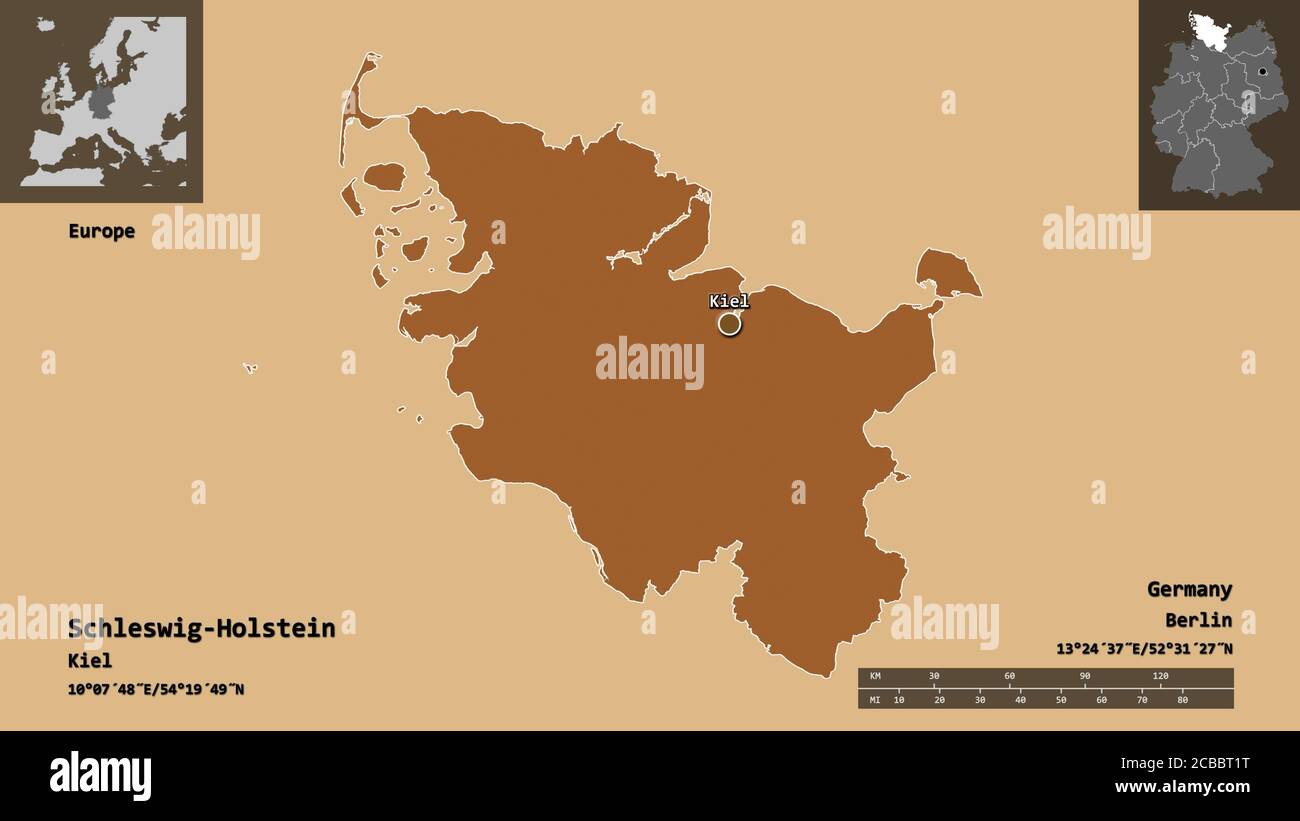 Shape of Schleswig-Holstein, state of Germany, and its capital ...