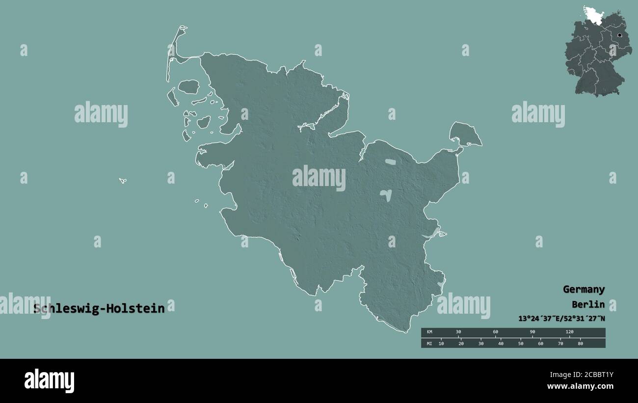 Shape of Schleswig-Holstein, state of Germany, with its capital ...