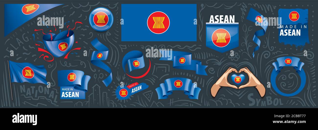 Vector set of the national flag of ASEAN in various creative designs ...
