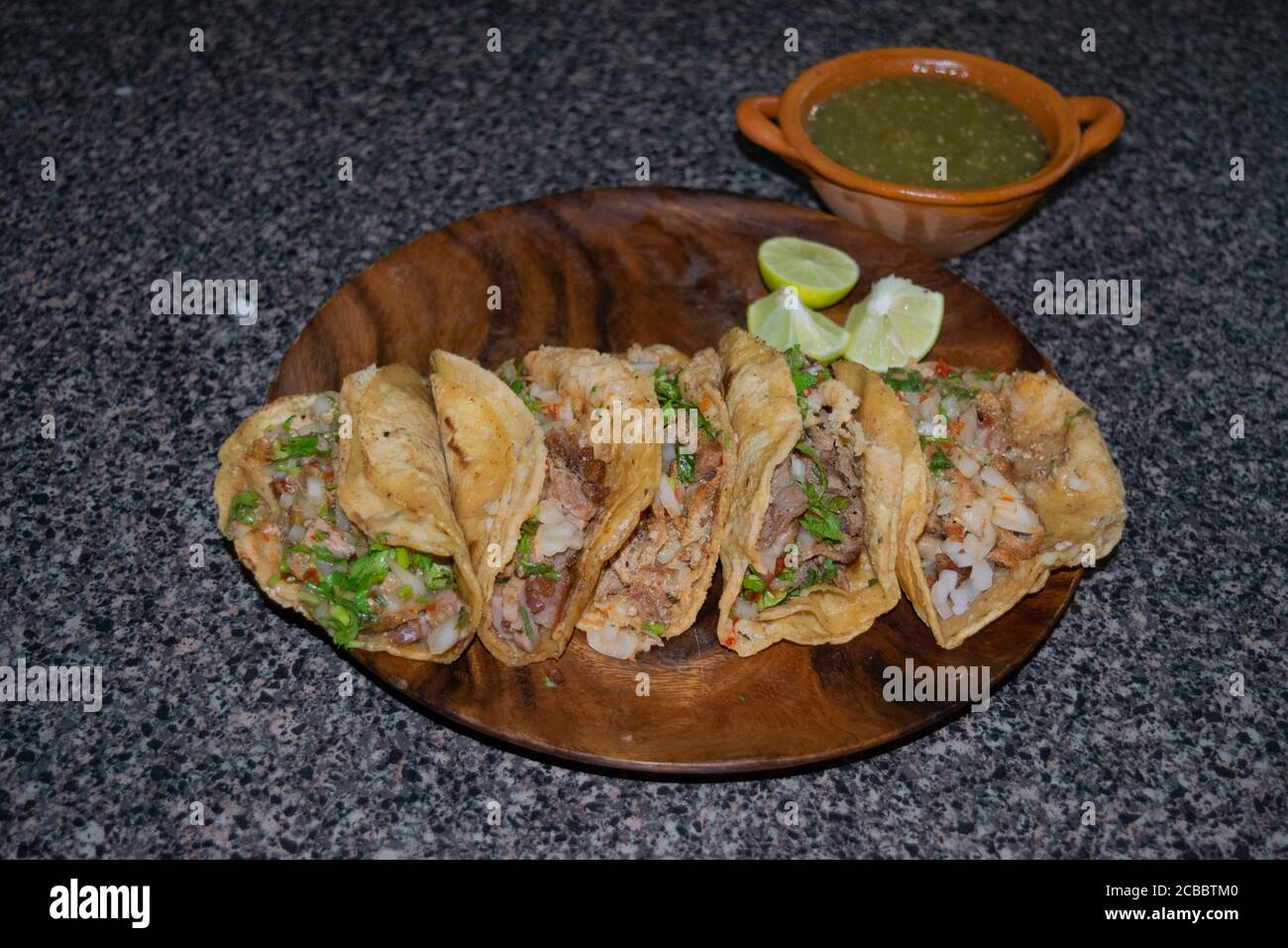 Mexican street tacos with tripe, steak and suadero and green sauce ...